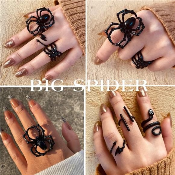 Jewelry | Black Rings For Men Women Girls Goth Punk Rings Set Cool ...